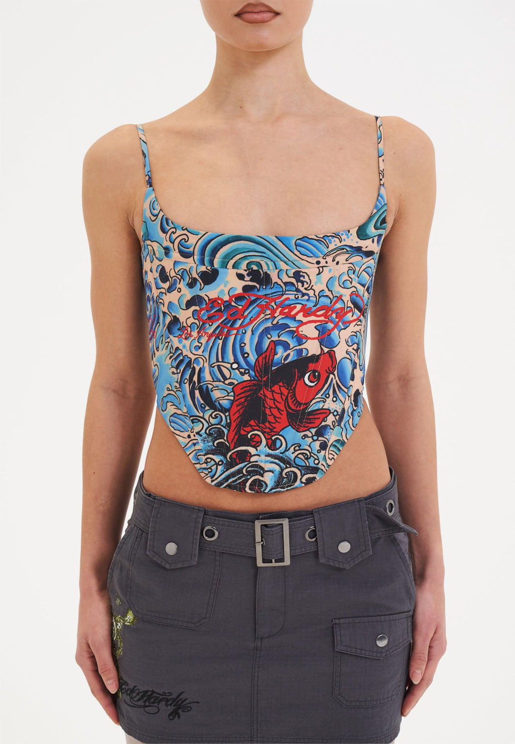 Womens Koi Wave Tattoo Corset Top - Brown – Ed Hardy Europe
