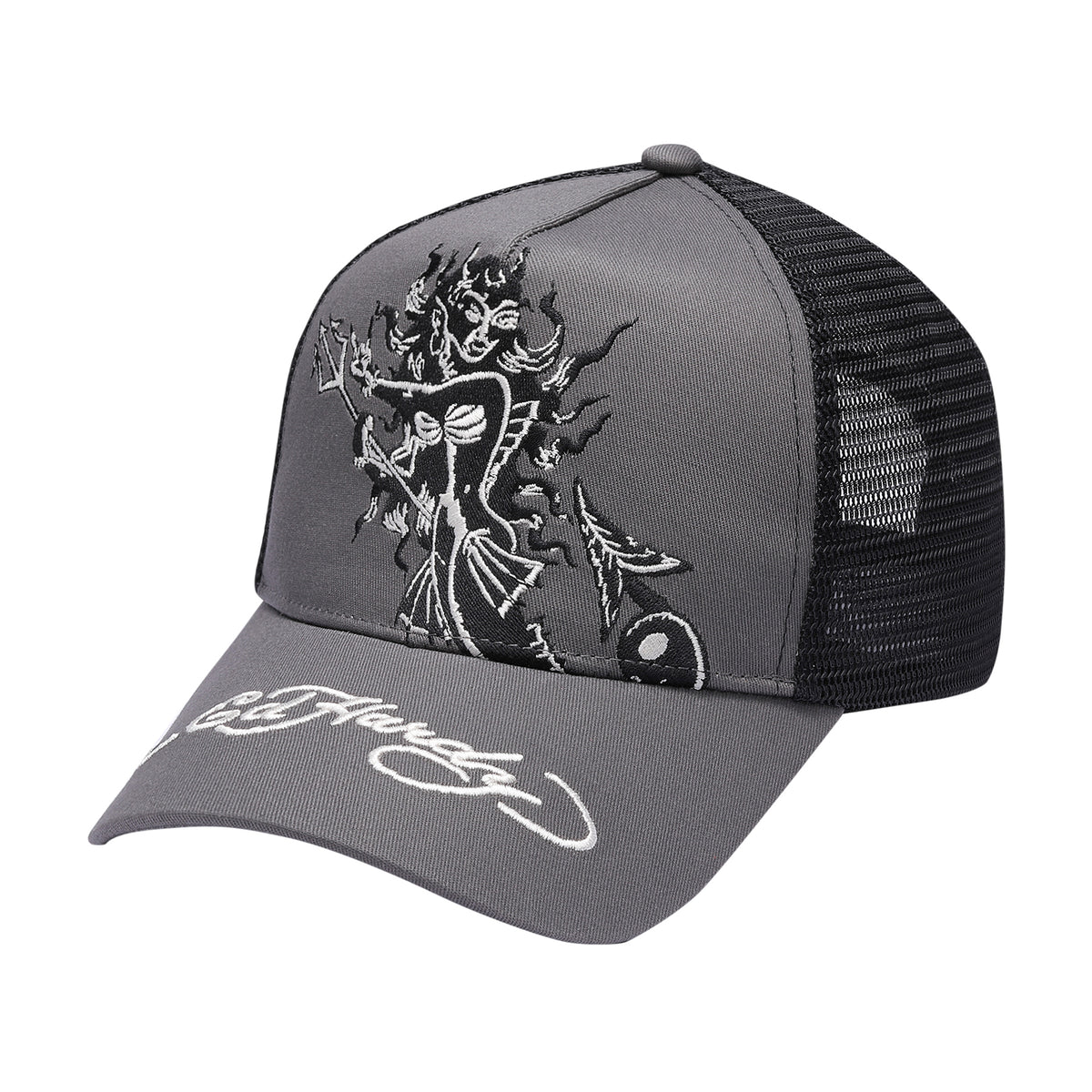 Unisex Mermaid Fighting Twill Front Mesh Trucker - Charcoal/Black – Ed ...
