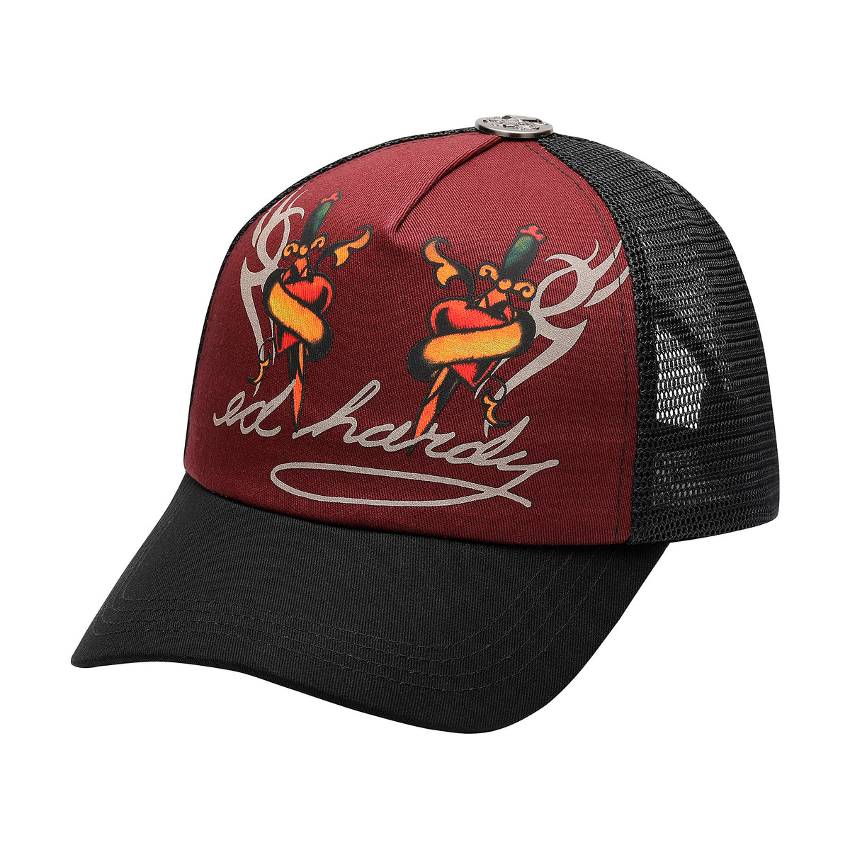 Unisex Tattoo Dagger 5 Panel Trucker Cap - Burgundy – Ed Hardy Europe