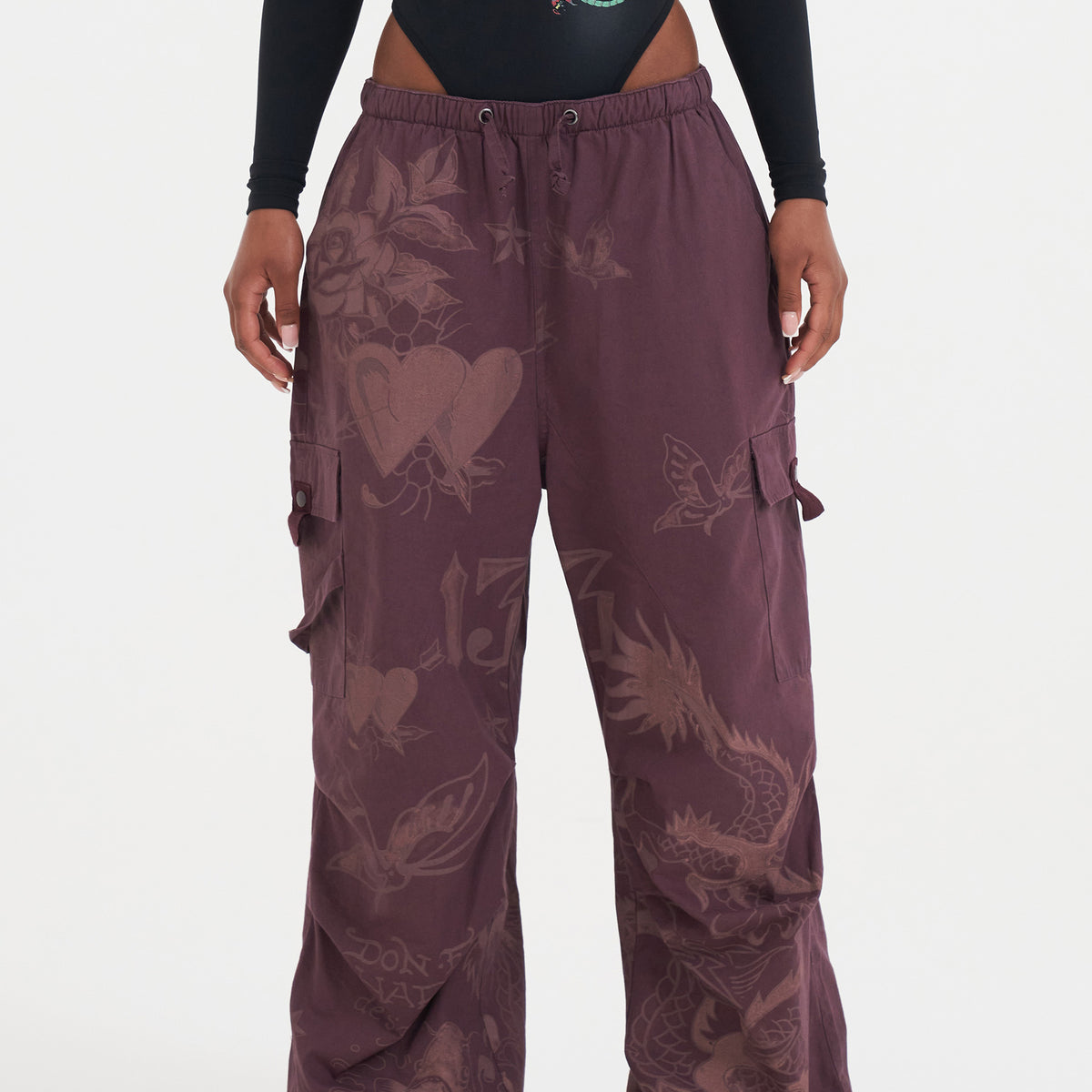 Womens Don Ed Cargo Pants - Burgundy – Ed Hardy Europe