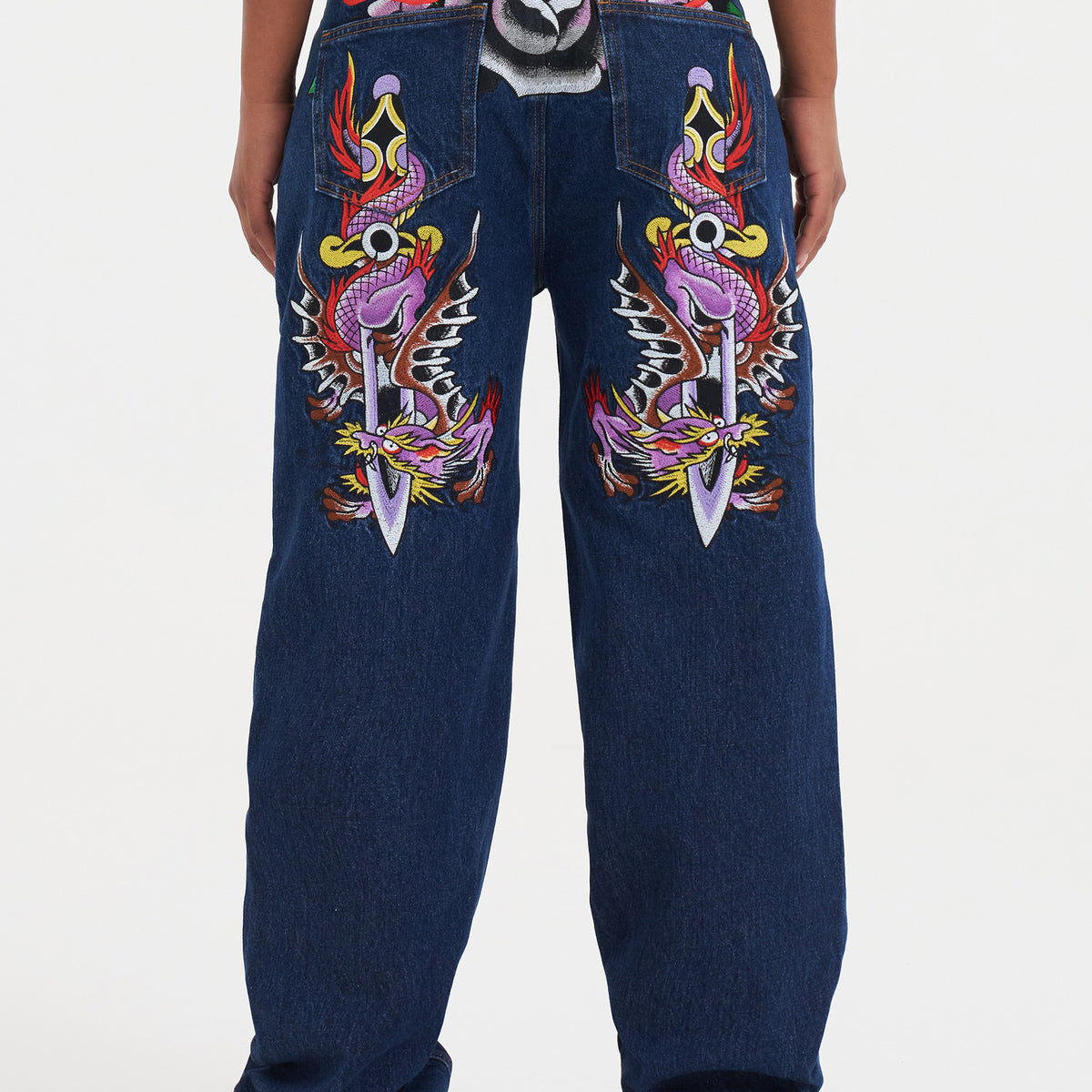 Womens Dragon And Sword Relaxed Jeans - Indigo – Ed Hardy Europe
