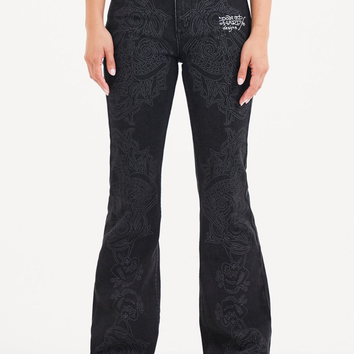 Womens Ice Geisha Flared Denim Trousers Jeans - Black/Grey – Ed Hardy ...