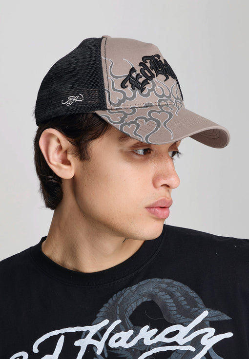 Unisex Flaming Ed Hardy 5 Panel Trucker Cap - Grey – Ed Hardy Europe