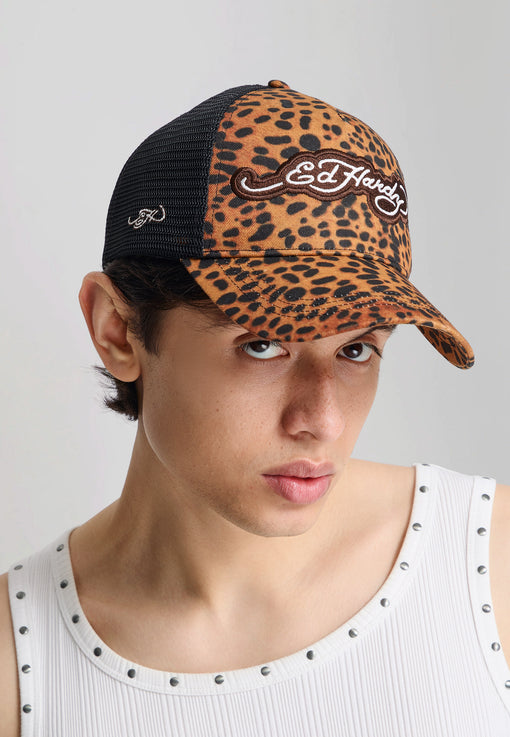 Unisex Leopard Print 5 Panel Trucker - Brown – Ed Hardy Europe
