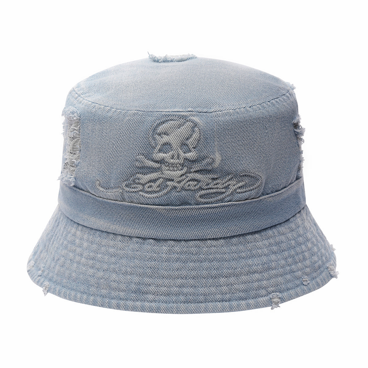 Unisex Denim Embossed Skull Bucket Hat - Mid Blue – Ed Hardy Europe