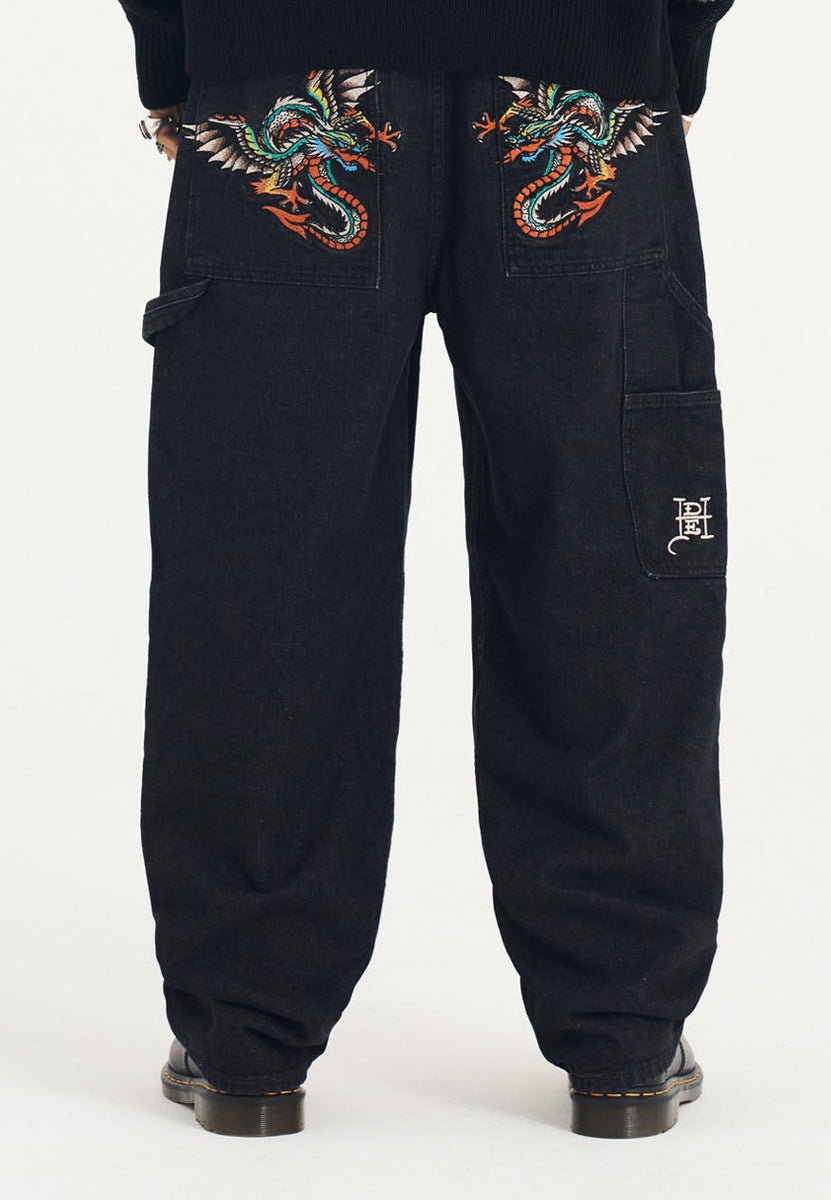 Mens Demon Drag Carpenter Denim Trousers Jeans - Black – Ed Hardy Europe