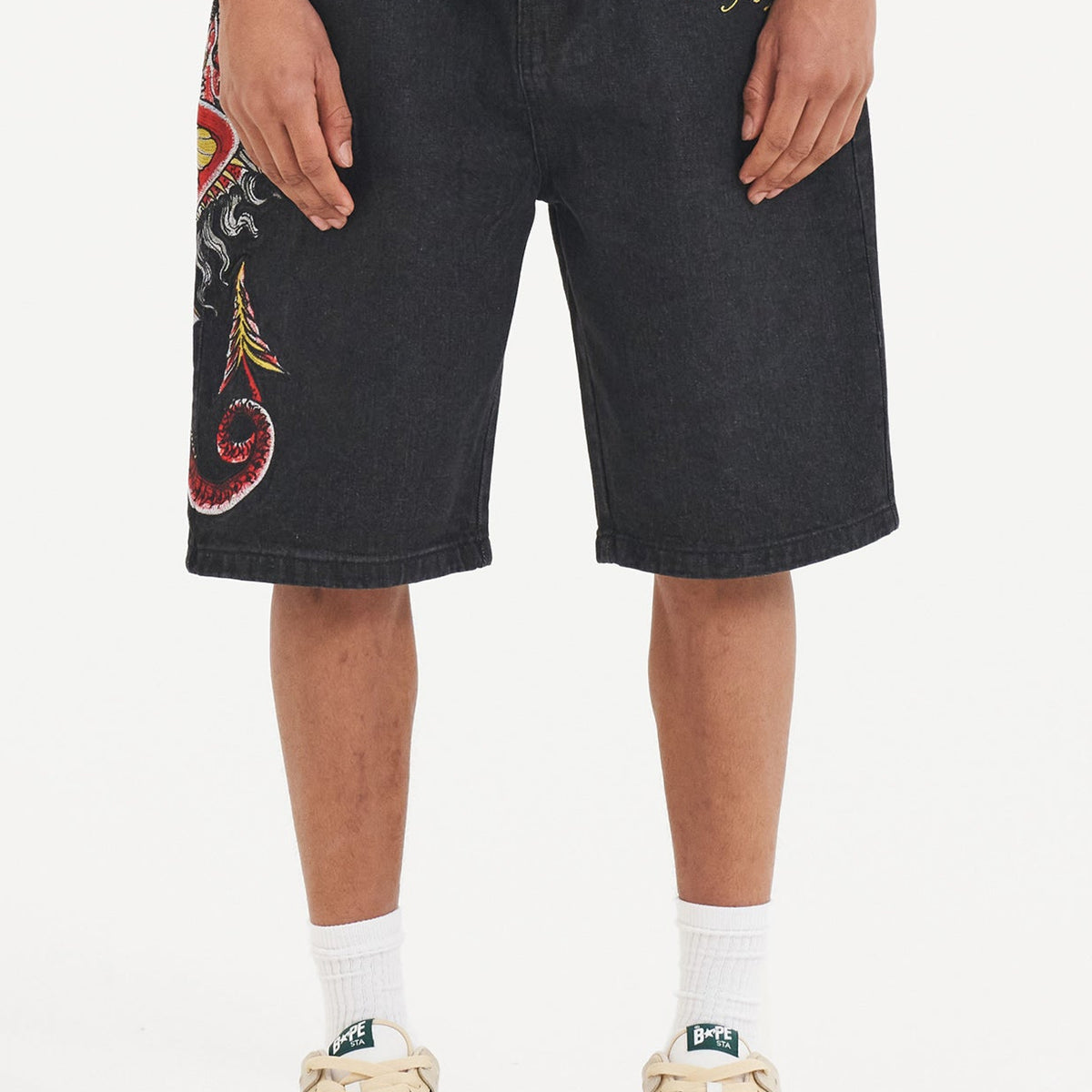 Mens Devil Mermaid Denim Jorts Shorts - Black – Ed Hardy Europe