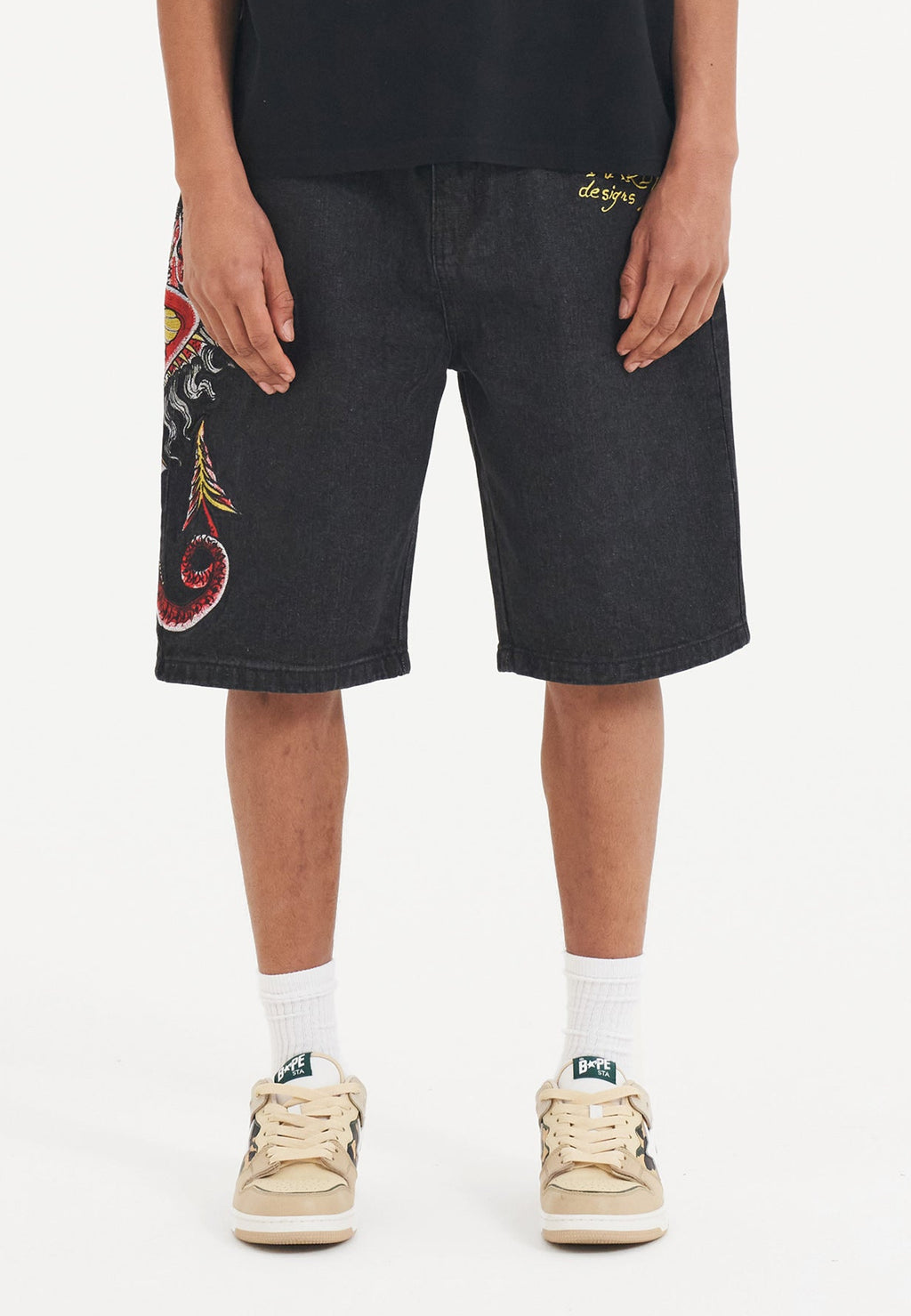 Mens Devil Mermaid Denim Jorts Shorts - Black – Ed Hardy Europe