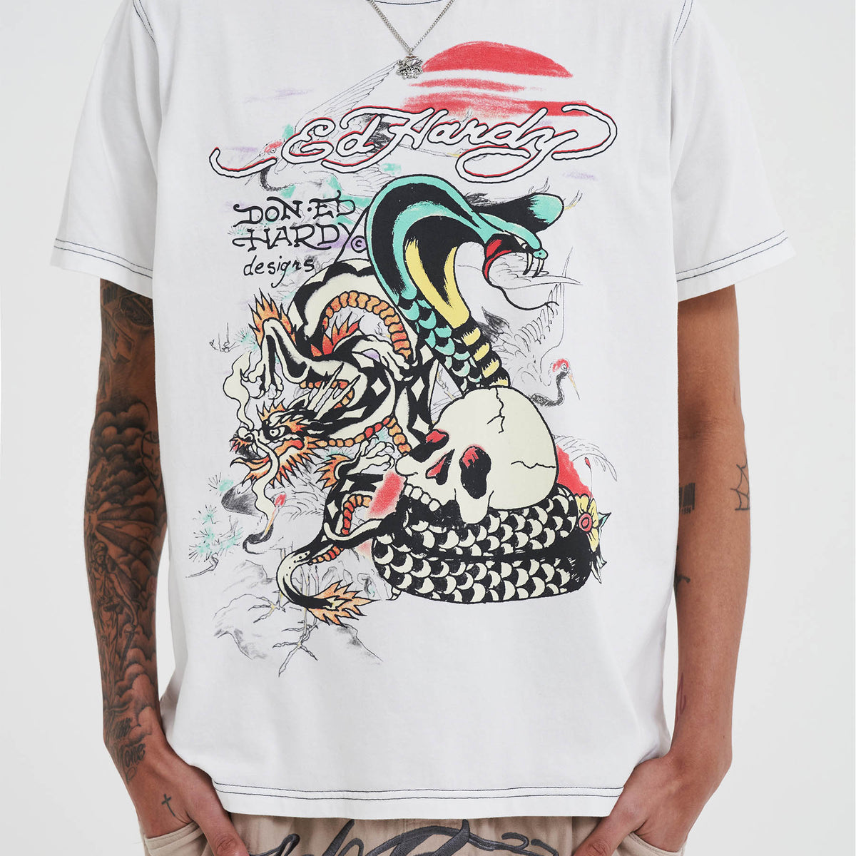 Mens Drag And Venom At Sunset T-Shirt - White – Ed Hardy Europe