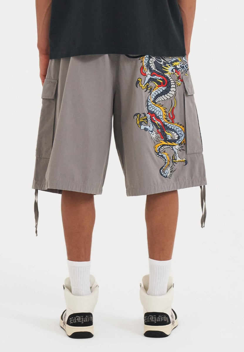 Mens Dragon Crawl Woven Cargo Shorts - Grey – Ed Hardy Europe