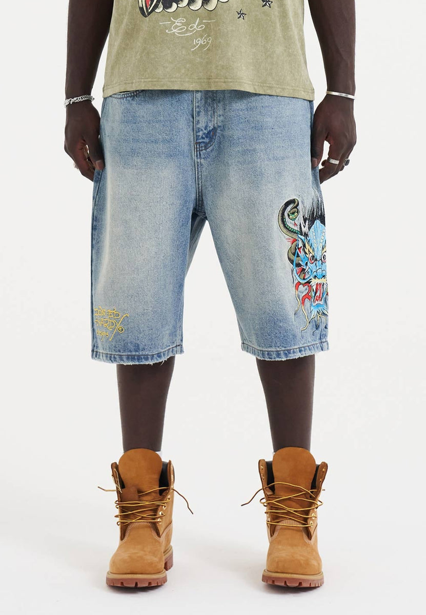 Mens Medusa Drag Denim Skater Jorts Shorts - Bleach – Ed Hardy Europe
