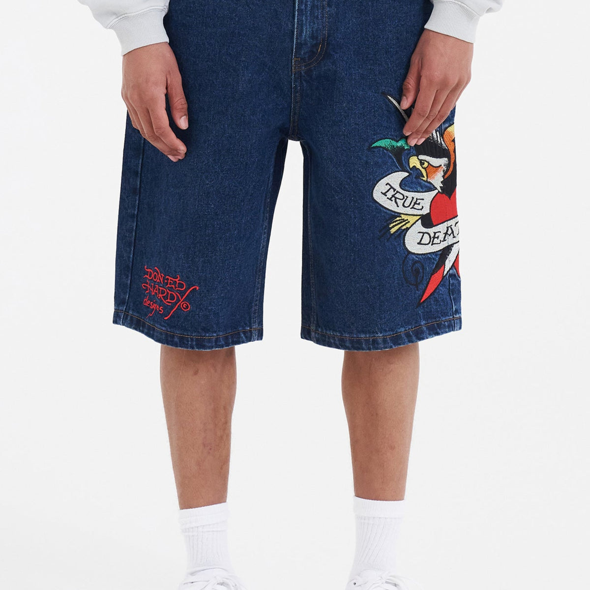 Mens True Till Death Denim Jorts Shorts - Indigo – Ed Hardy Europe