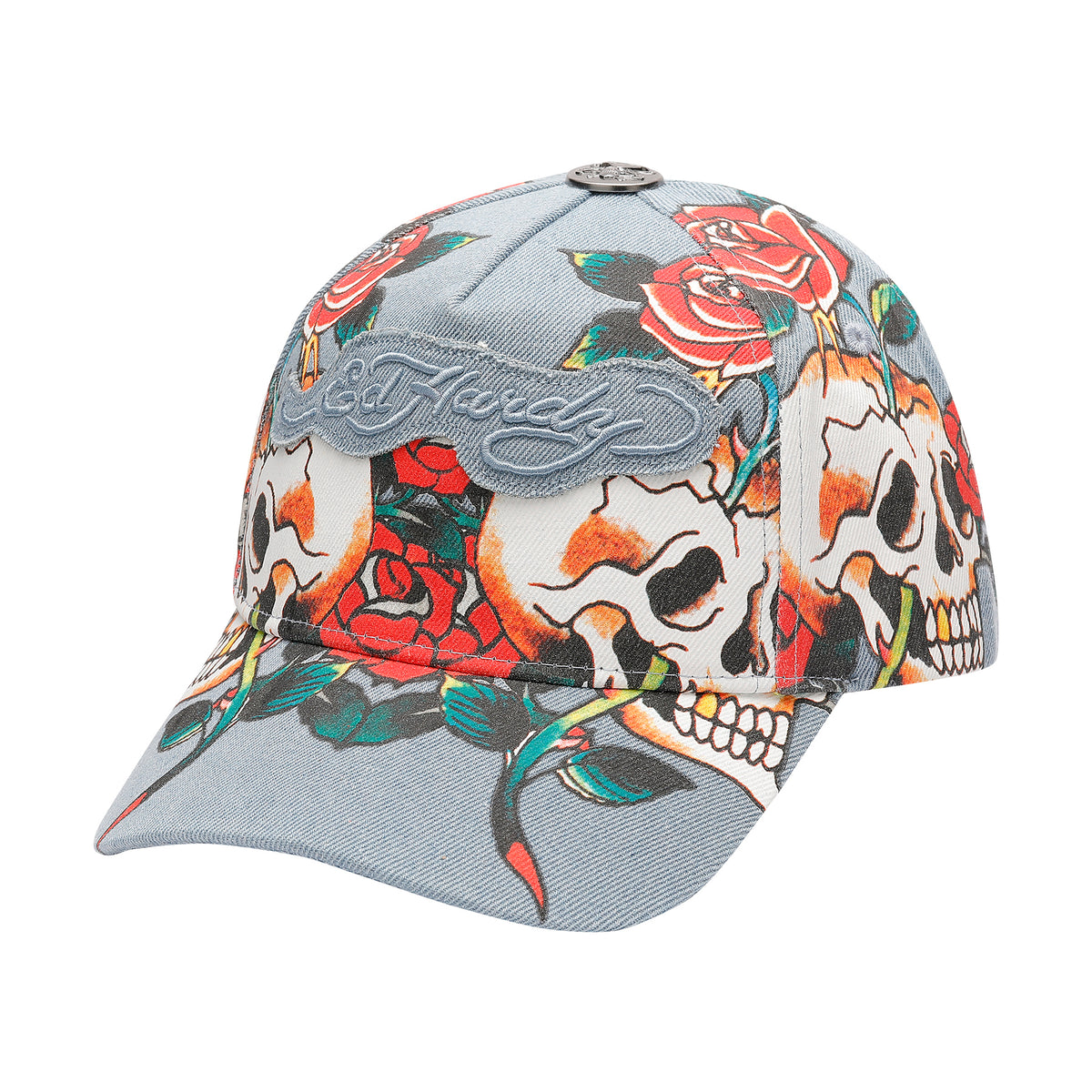 Unisex Skull Rose Denim 6 Panel Vintage Wash Applique Cap - Mid Blue ...