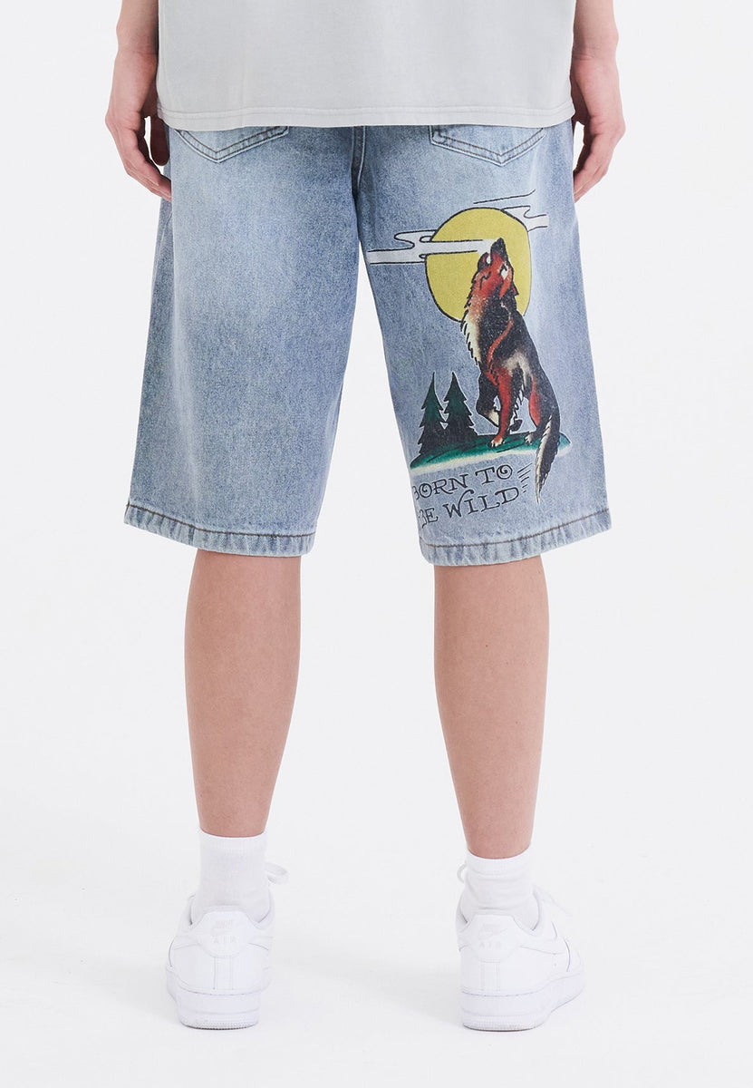 Womens Born Wild Relaxed Denim Jorts Shorts - Bleach – Ed Hardy Europe
