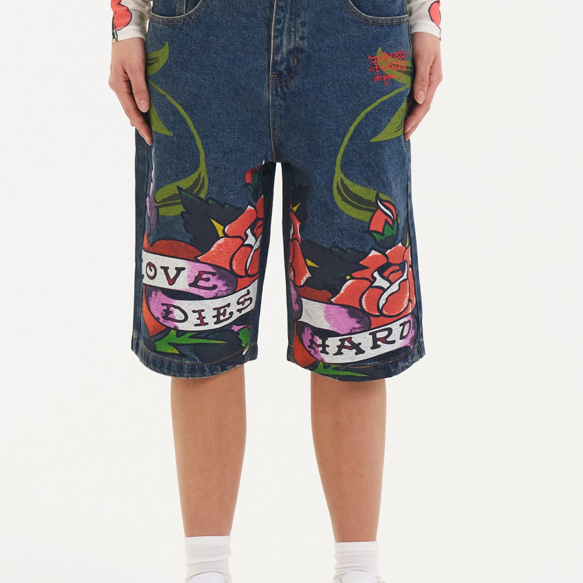 Womens Cherry Love Bomb Relaxed Denim Jorts Shorts - Indigo – Ed Hardy ...