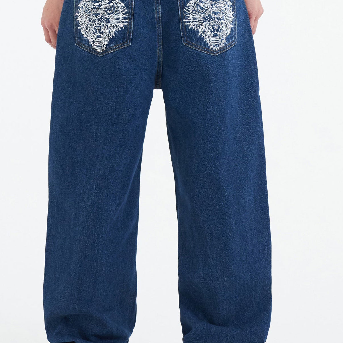 Womens Crystal Roar Diamante Relaxed Denim Trousers Jeans - Indigo – Ed ...