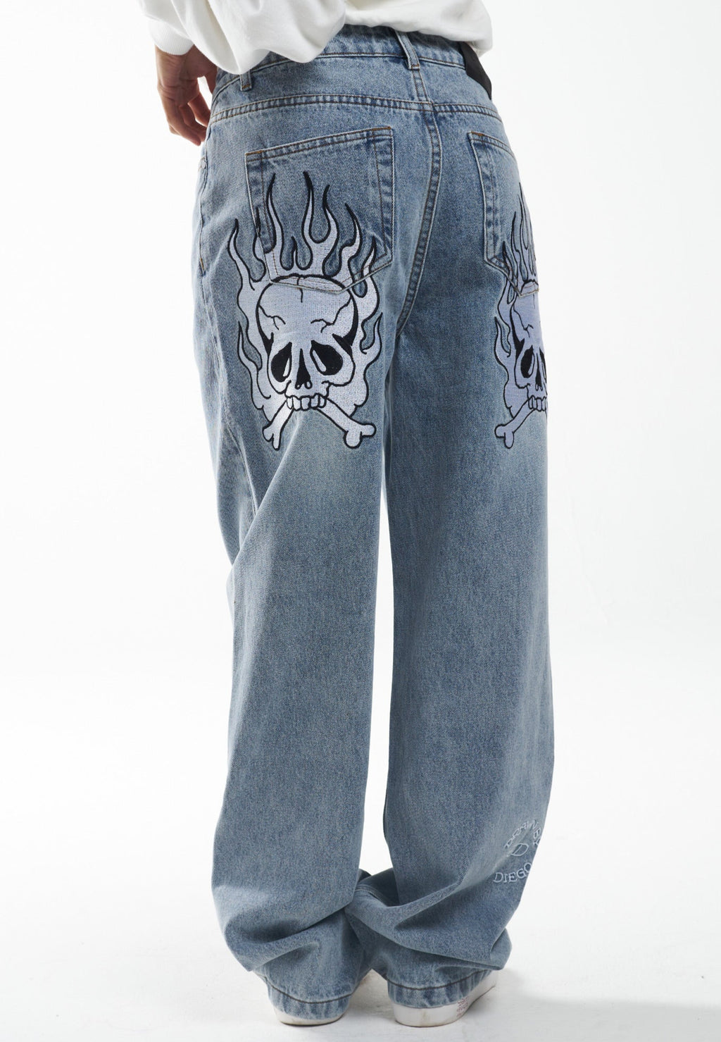 Womens Flaming Skull Relaxed Denim Trousers Jeans - Blue – Ed Hardy Europe