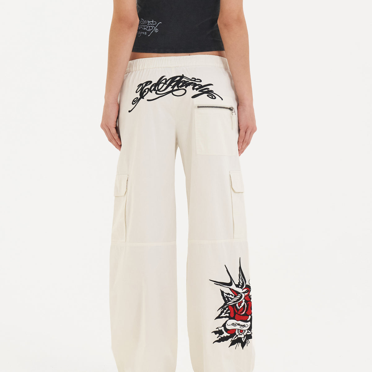 Kvinnors Hollywood Swallow Cargo Pants Byxor - Vit – Ed Hardy Europe