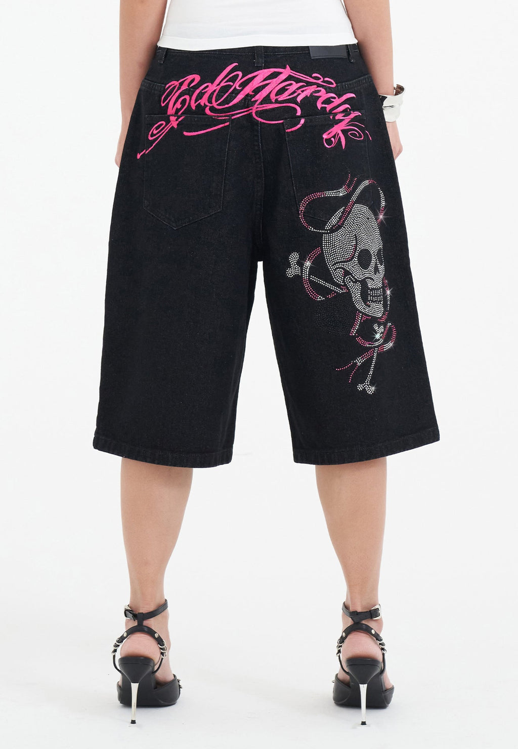 Womens Love Wrapped Diamante Denim Jorts Shorts - Black – Ed Hardy Europe