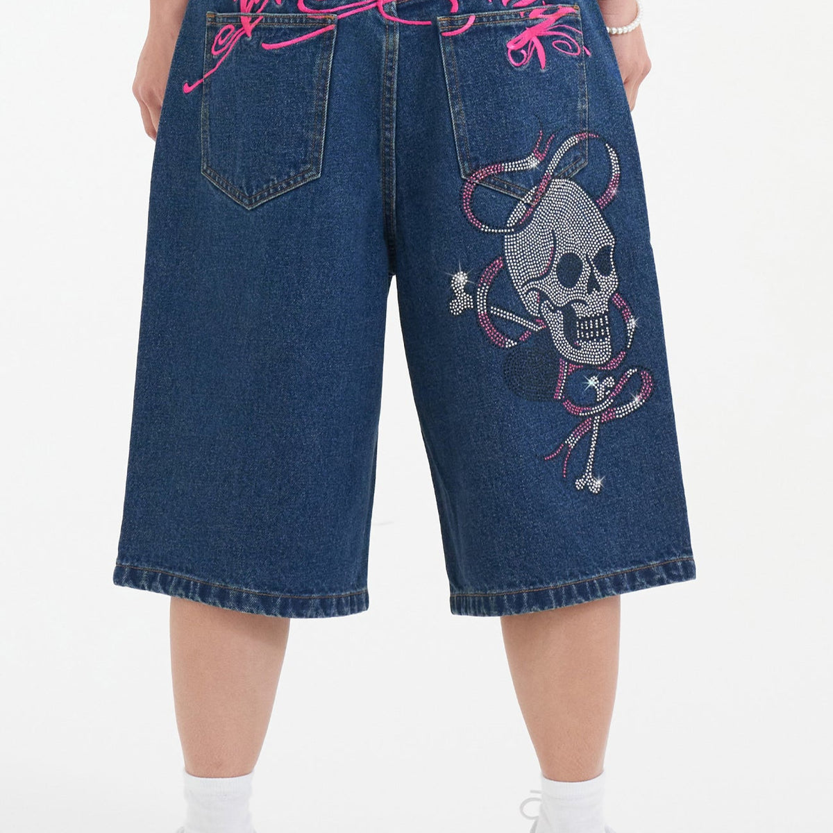 Womens Love Wrapped Diamante Denim Jorts Shorts - Indigo – Ed Hardy Europe