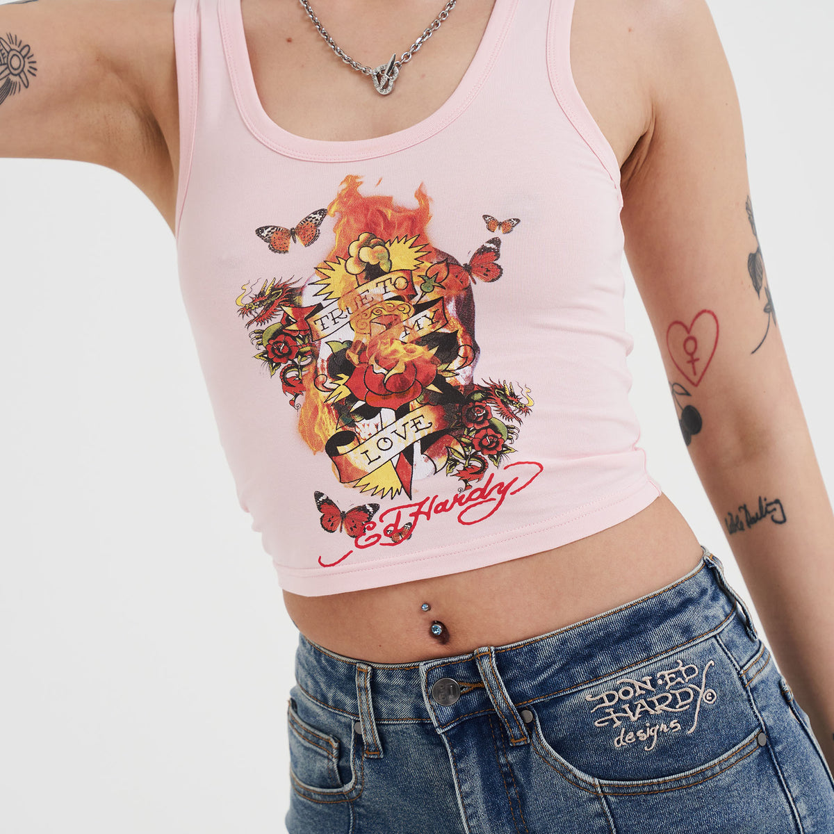 Womens True To My Love Cropped Vest Top - Pink – Ed Hardy Europe