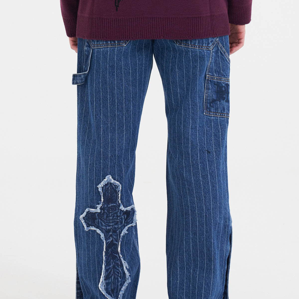 Mens Applique Cross Stripe Jeans - Mid Blue – Ed Hardy Europe