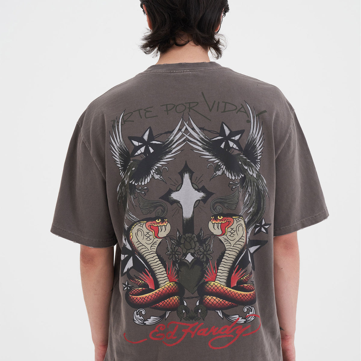 Mens Cobra Rising Relaxed T-Shirt - Brown – Ed Hardy Europe