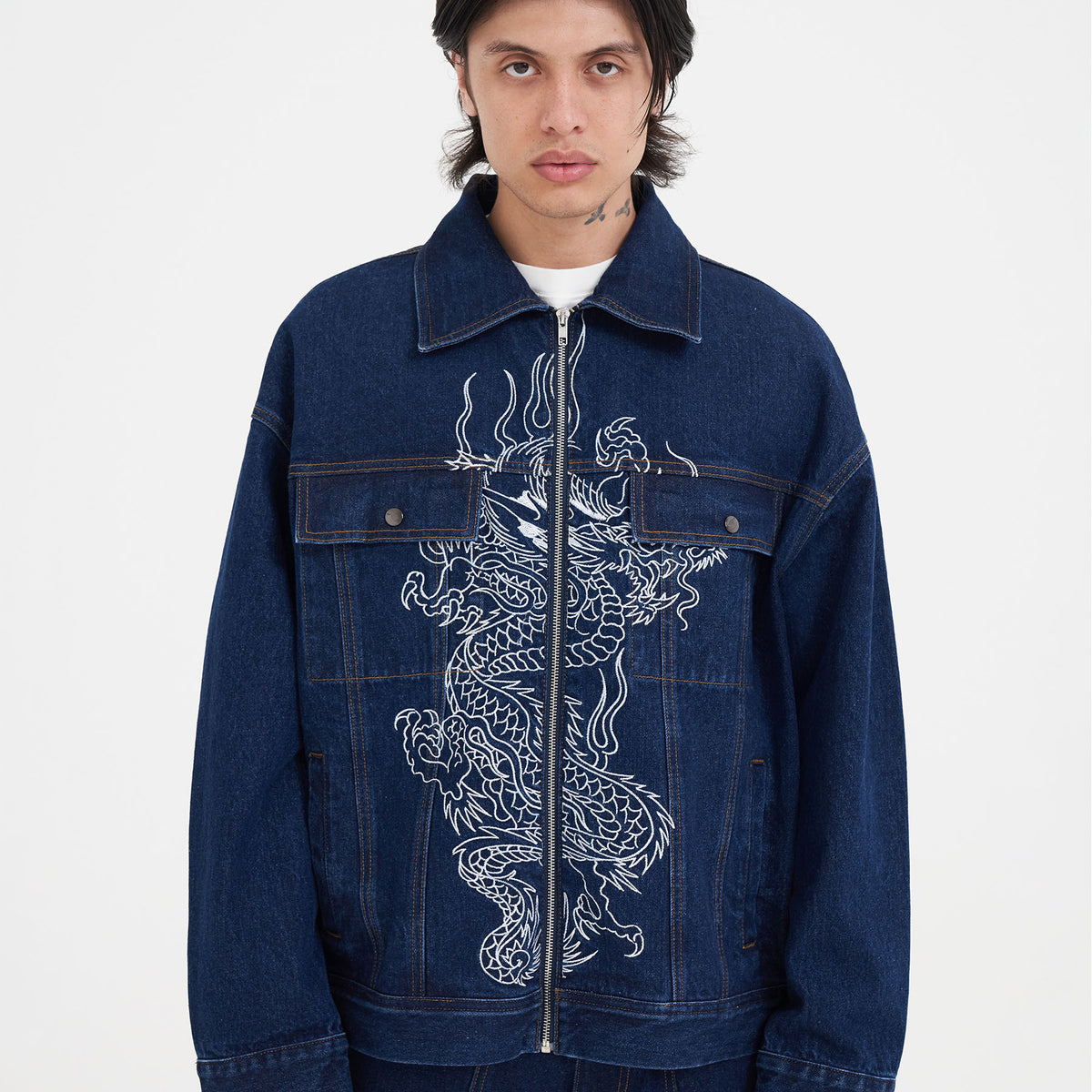 Mens Dragon Embroidered Denim Jacket - Indigo – Ed Hardy Europe