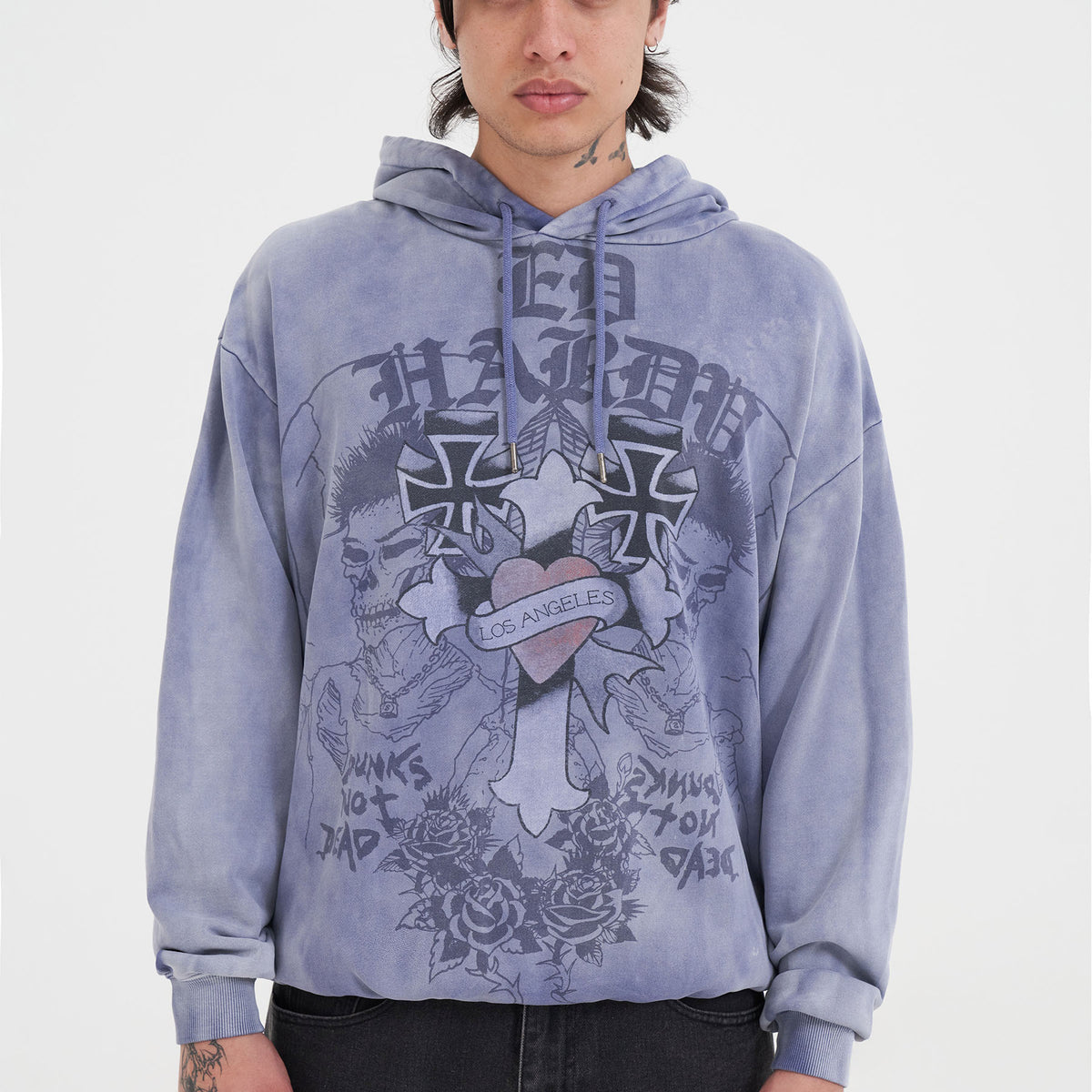 Mens Ed Hardy Gothic Cross Hoodie - Indigo – Ed Hardy Europe