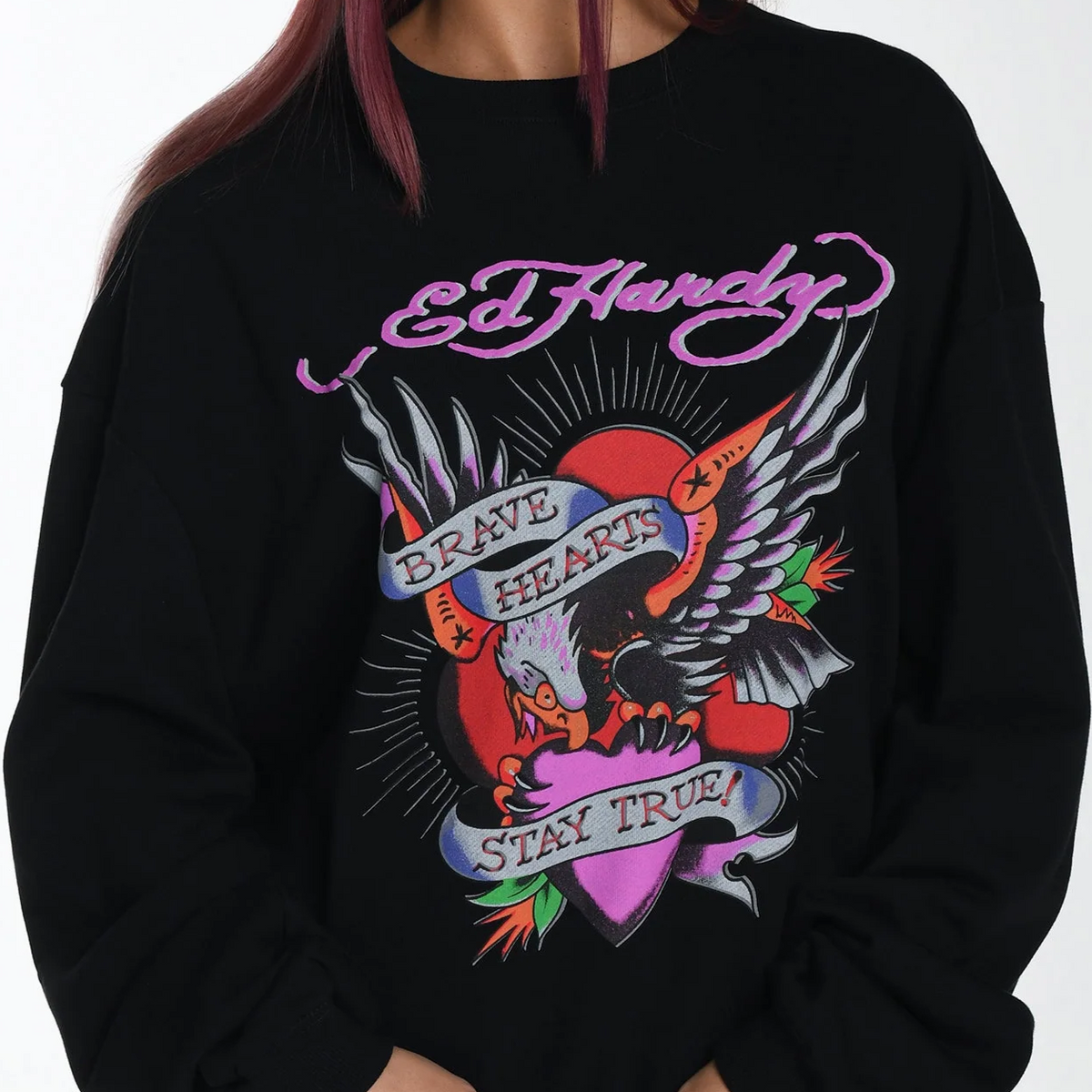 Womens Brave Heart Graphic Relaxed Crew Neck Sweatshirt - Black – Ed ...